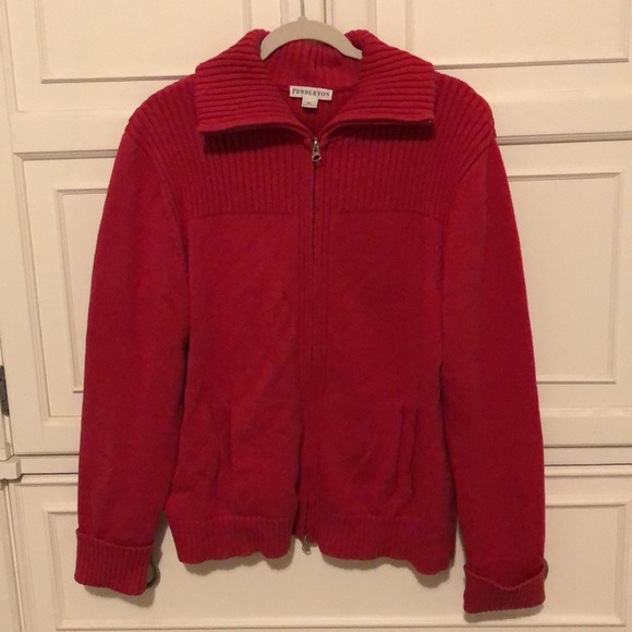 Pendleton | Sweaters | Pendelton Red Cotton Blend Zipper Front Sweater ...